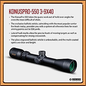 KONUS — KonusPro 7276 - 550 IR 3X-9X40 Riflescope w/ Engraved 550 Ballistic Reticle and Illuminated Center Dot