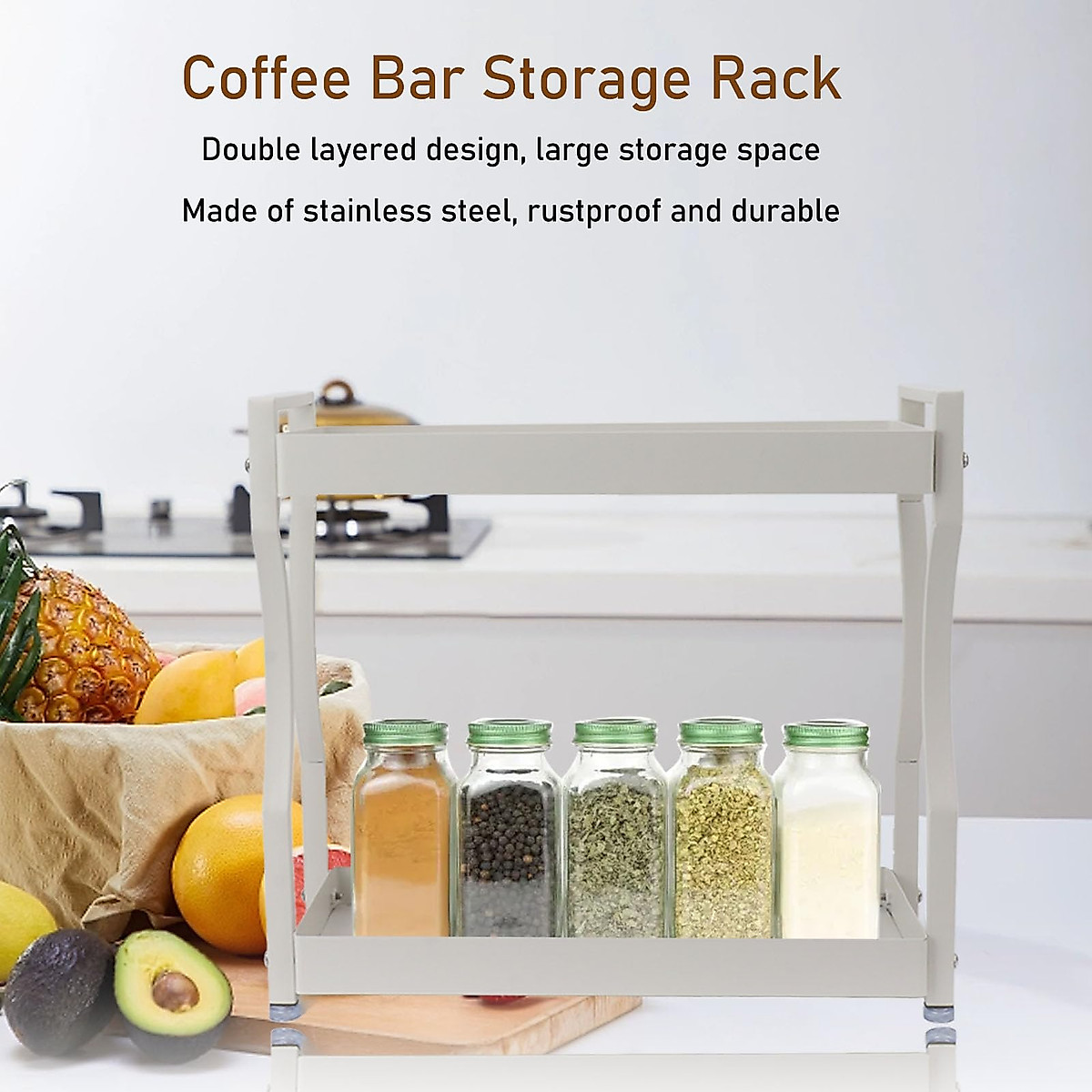 Cabinet Storage Shelf Rack, Stainless Steel Counter Shelf Organizer Dual Later Under Sink Organizer Kitchen Counter Shelves Easy Installation Cabinet Shelf with Handle (50cm /