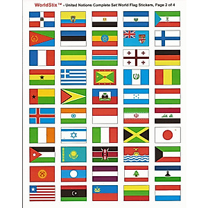 World Flag Stickers - United Nations Sticker Set; 1.5" x 1" Self Adhesive Stickers for Every International Country in The United Nations Plus 7 UN Stickers, 200 Sticker Flags Total Made in USA