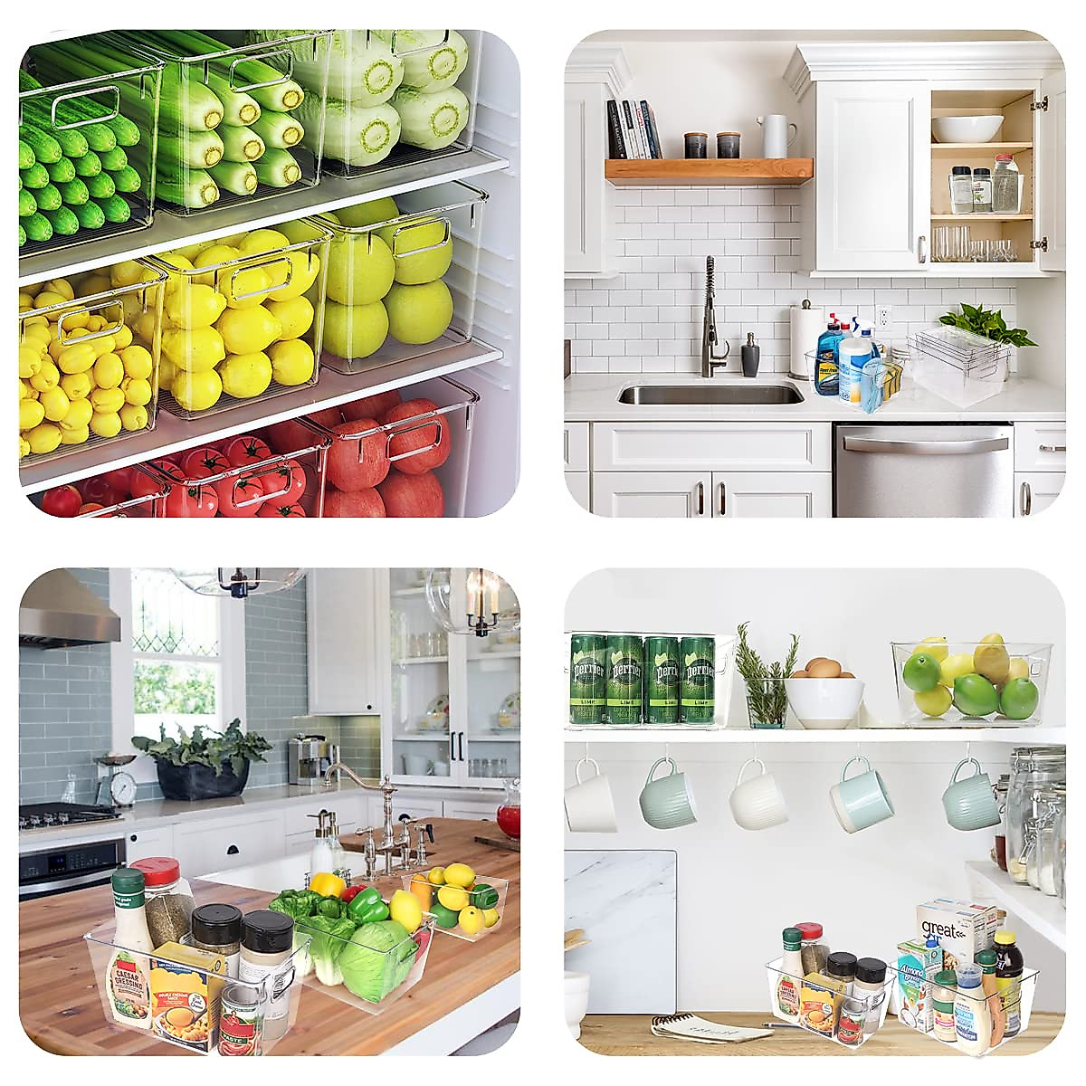 VZKAH Clear Plastic Organizer Bins 【6-Pack】– Shelf Storage Bins or Kitchen Organizing – Fridge Organizer, Pantry Organization and Food Storage Bins,Cabinet Organizers (9.32" L*5.23" W*4.52" H)