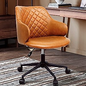 Leather Office Chair Brown Leather Desk Chair with Arms, Brown Office Chair Mid Century Chair with Wheels, by Artswish