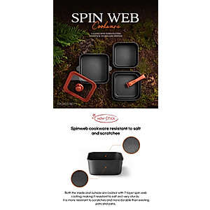 Roichen Spinweb Pan Set 5pcs, 22cm Frying pan + 22cm Deep pan + 26cm Frying pan + Multisize glass lid + Detachable handle. Cooking pan, Saute pan, Nonstick pan, Square pan, Baking pan