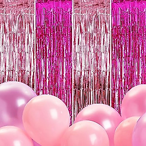 4 Pack 3.3×6.5 ft Pink and Rose Red Metallic Tinsel Foil Fringe Curtains Photo Booth Backdrop Decor Streamers Fringe Backdrop for Birthday Wedding Engagement Baby Shower Holiday Party Decorations