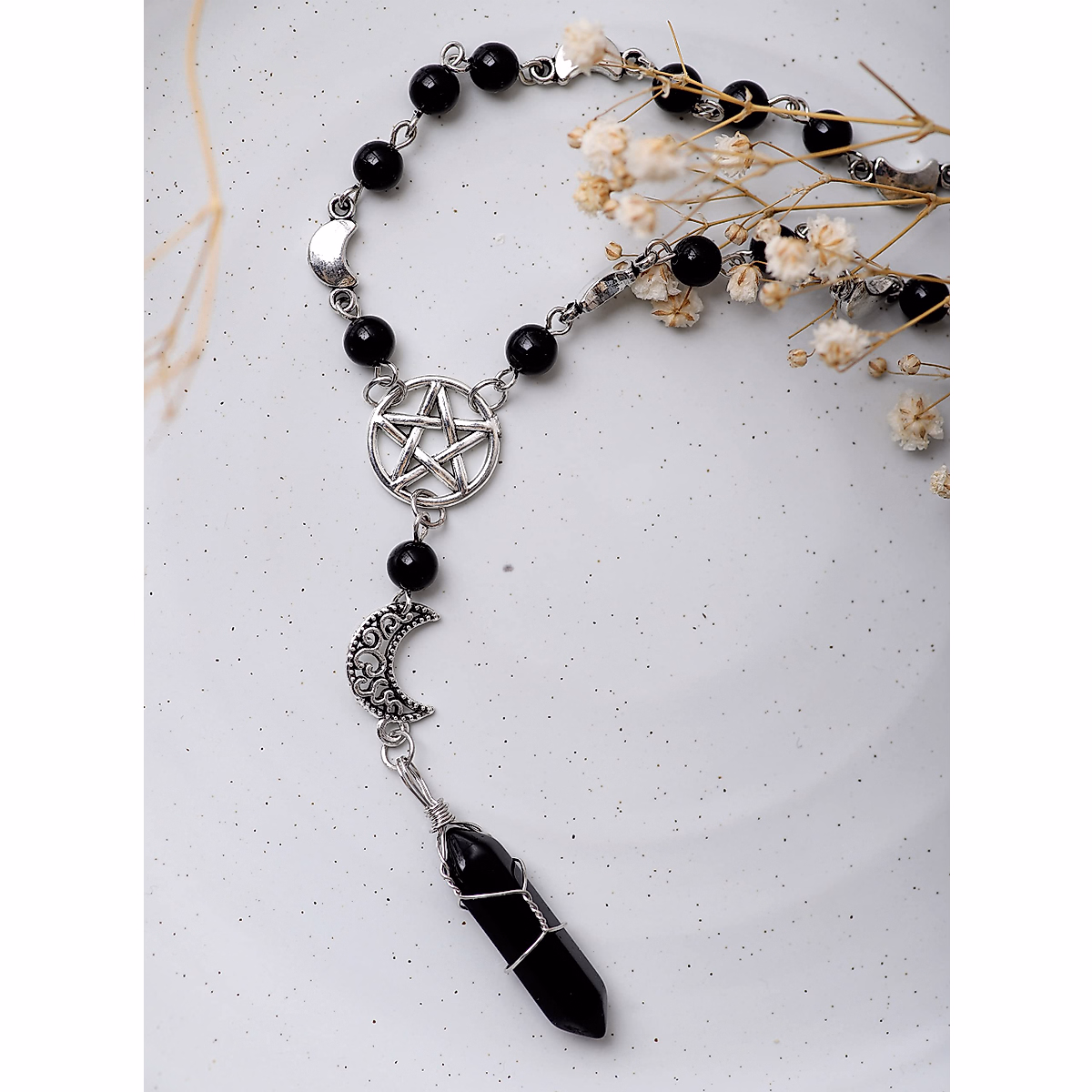Sacina Gothic Crescent Moon Choker Necklace, Moon Sun Pendant, Goth Gift for Women, Christmas Gift for Women (Bead Moon Pentagram Crystal)