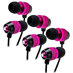Bastex Universal Hot Pink Earphone/Ear Buds (3 pk),3.5mm Stereo Headphones in-Ear,Tangle Free Cable, with Built-in Microphone Earbuds for iPhone iPod iPad Samsung Android Mp3 Mp4 and More
