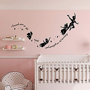 Wallpark Peter Pan Characters Wall Decals Quotes Inspirational Words Removable Wall Sticker, Children Kids Baby Home Room Nursery DIY Decorative Adhesive Art Wall Mural