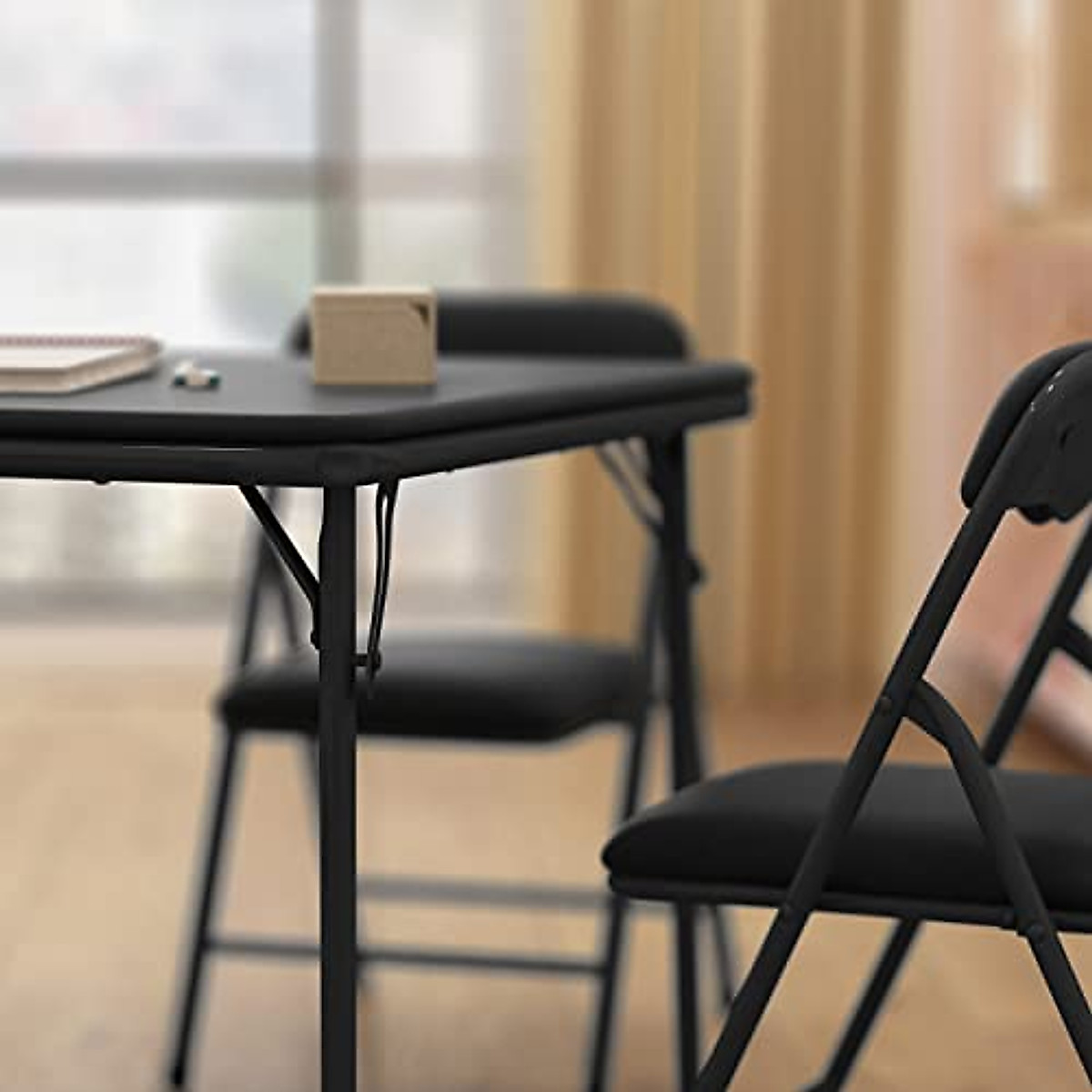 HBCY Creations 5 Piece Kid's Folding Table and Chairs Set - Black Design - Lightweight & Portable - Safety Lock Feature - Seating for 4