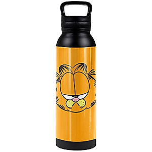 Garfield OFFICIAL Garfield Big Head 24 oz Insulated Canteen Water Bottle, Leak Resistant, Vacuum Insulated Stainless Steel with Loop Cap, Black