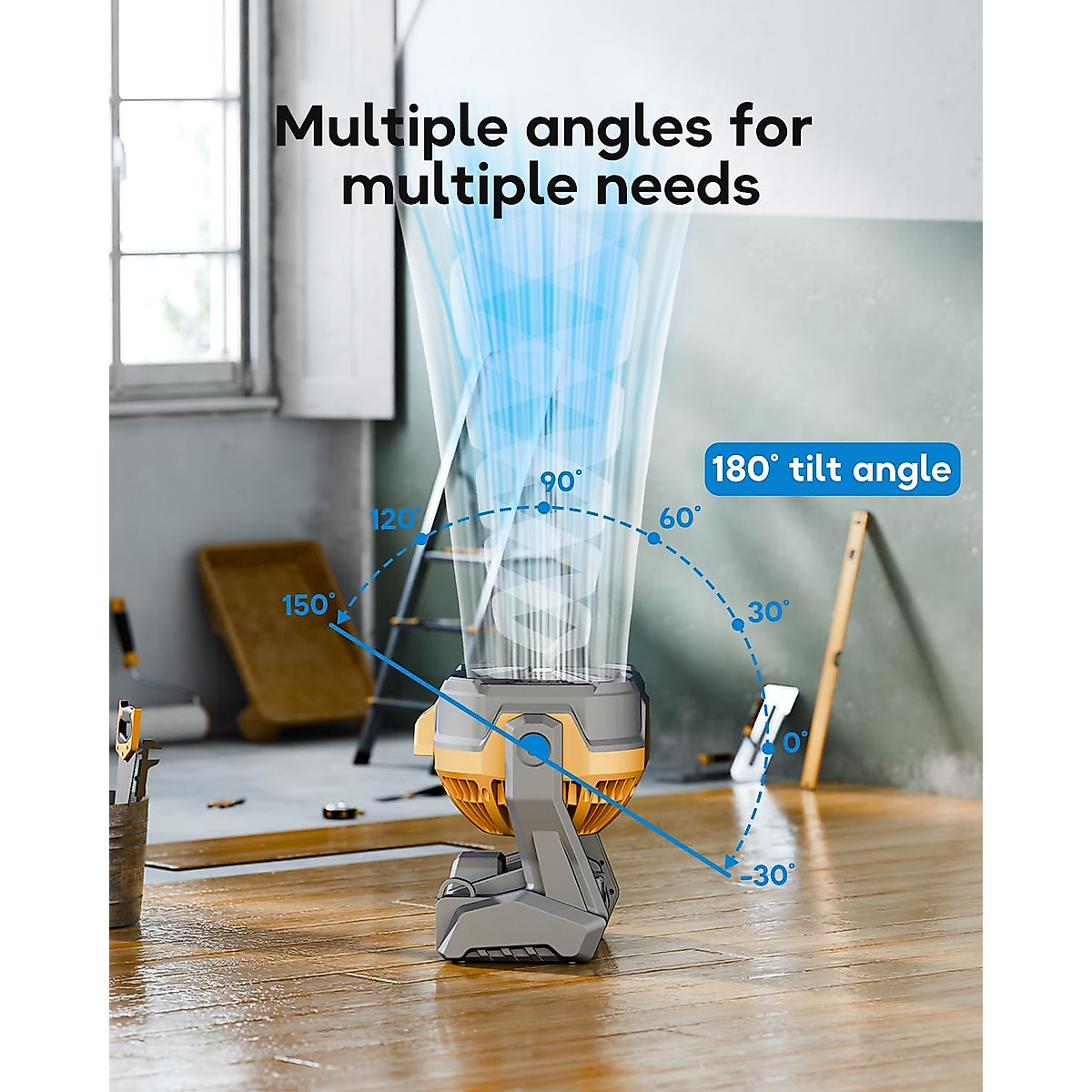 DeForce Battery Operated Fan, for DeWalt 20V Max Battery, Camping Fan Cordless, Option for Corded, with LED Lights, Variable Speed, Hook for Hanging, for Jobsite(Battery Not Included)