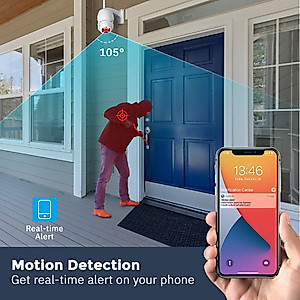 Hugolog PT Security Cameras, WiFi Cameras for Home Security 1080P HD, Outdoor Camera Waterproof,Motion Detection,2-Way Audio,Infrared Night Vision,USA Cloud Server/SD Card Slot, Compatible with Alexa