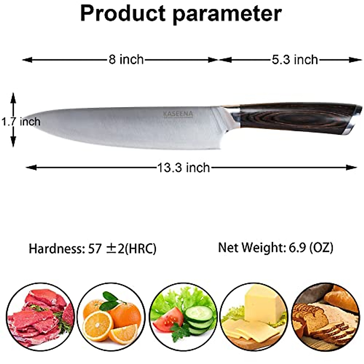 KASEENA Chef Knife - 8 Inch Chef's Knives, Professional Kitchen Knife, High Carbon Stainless Steel Sharp Paring Knife, Cooking Knife With Ergonomic Pakkawood Handle And Highe-Quality Leather Gift Box