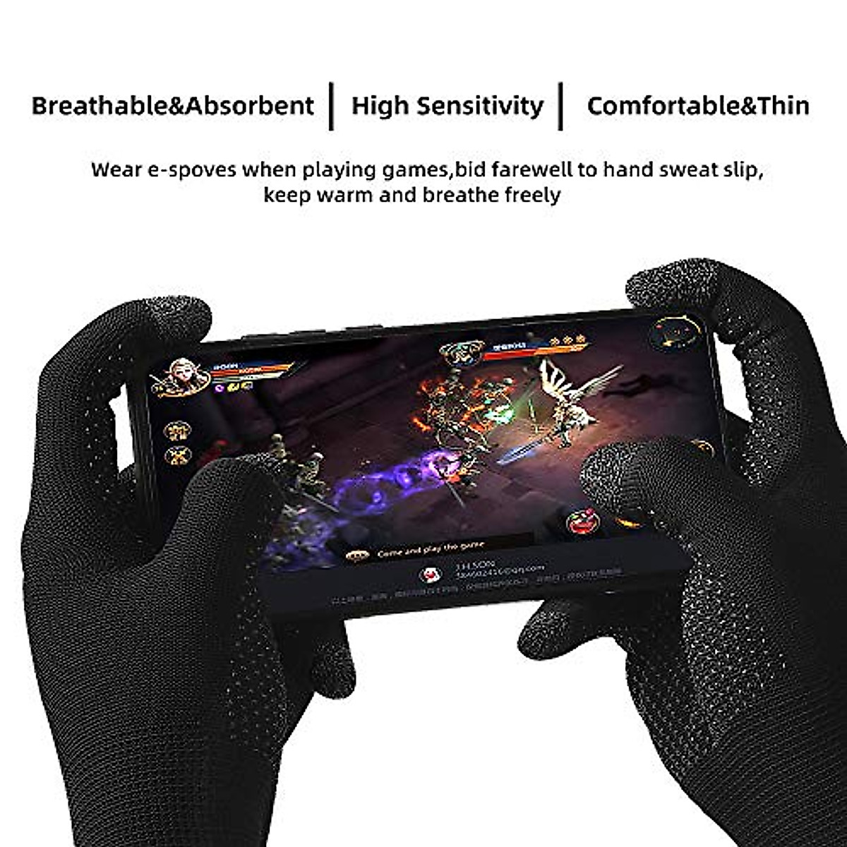 ZEPOHCK Game Gloves, Anti-Sweat Breathable, Touch Finger Gaming Glove for Highly Sensitive Nano-Silver Fiber Material, Dot Silica Gel Palm Non-Slip Design, Support Almost All Mobile Gaming