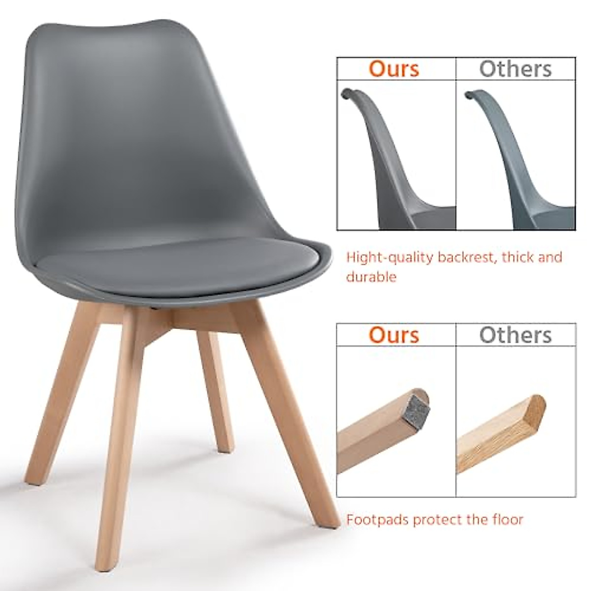 Yaheetech Dining Chairs Accent Chair with Beech Wood Legs Modern Mid Century Eiffel Inspired Chair, Dark Gray, 4Pcs