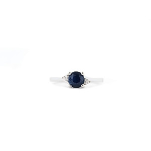 Dazzlingrock Collection 10K 6 MM Round Blue Sapphire & White Diamond Bridal Engagement Ring, White Gold, Size 7