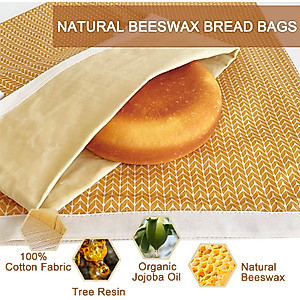 NEOHANA Reusable Beeswax Bread Bag - Cotton Beeswax Bread Bags With Cotton Bowl Cover Set for Homemade Bread,Freezer Storage Bag to Keep Fresh,Sourdough Bread Food Bag Baking Set
