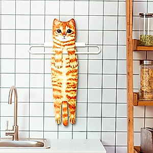 Hawgiman Hand Towels for Bathroom Kitchen,Cute Cat Quick-Dry Hanging Hand Towels Decorative for Bathroom Face Towels,Funny Gifts for Cat Lovers (Orange)