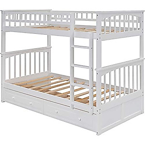 ATH-S Bunk Beds Full Over Full with Drawers, Solid Wood Full Bunk Beds with Ladder for Boys Girls Teens Adults, Gray (Color : Twin White)
