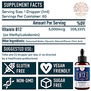 Vegan Vitamin B12 Liquid - Max Strength B12 Vitamins 5000 mcg Methylcobalamin Supplement - Liquid Vitamin B12 Sublingual Drops - Liquid B12 Vitamins Mood, Energy Support - Citrus Flavor B 12, 2oz
