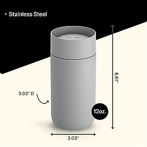 Fellow Carter Move Mug with 360º Sip Lid - Open Top Coffee To-Go Tumbler with Ceramic Interior, Vacuum-Insulated Stainless Steel, Matte Grey, 12 oz Cup