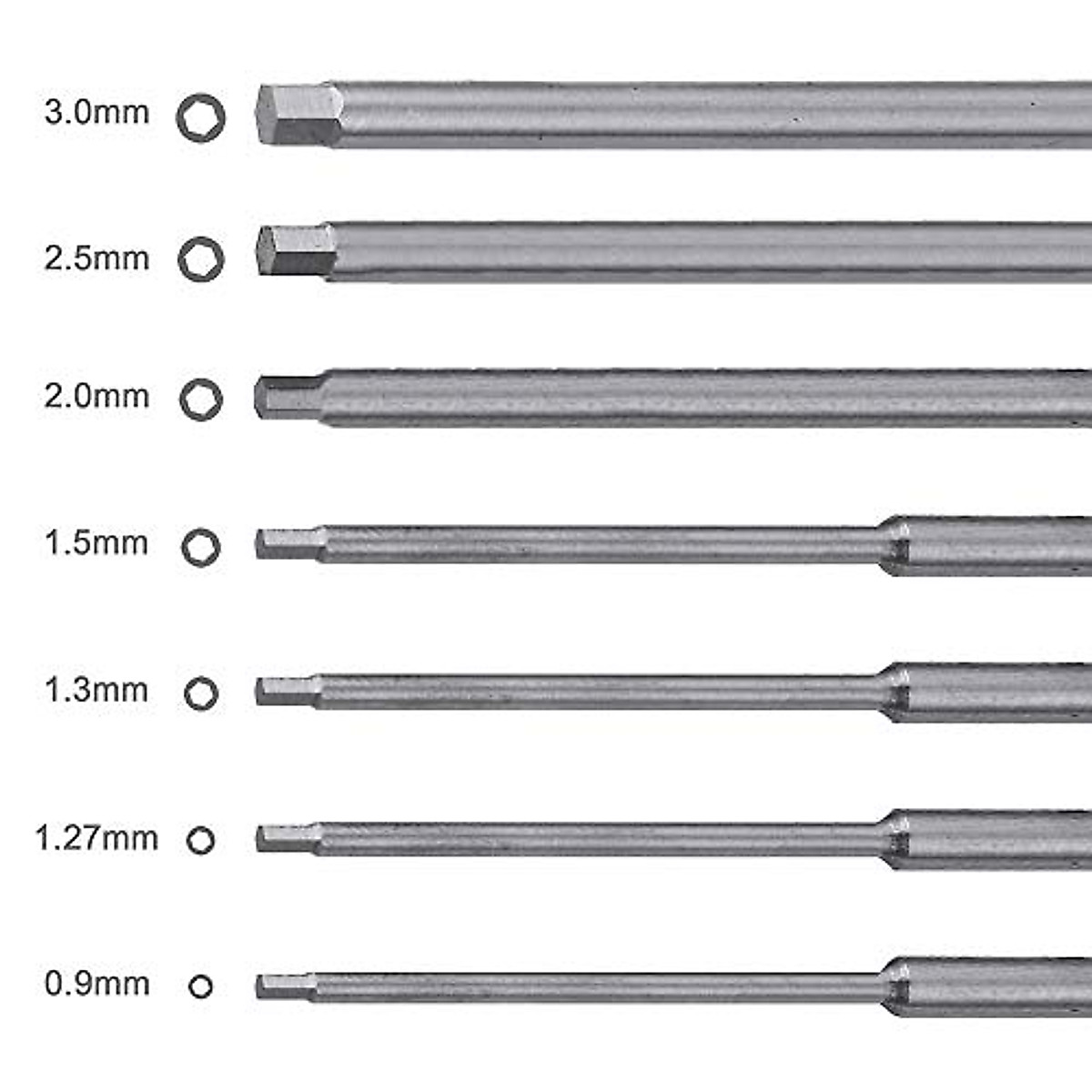 7pcs Hex Screw Driver Set RC Tools Kit 0.9mm 1.27mm 1.3mm 1.5mm 2.0mm 2.5mm 3.0mm Hexagon Screwdriver for Traxxas Arrma Axial Losi Redcat RC Quadcopter Helicopter FPV Racing Drone Models SCX24