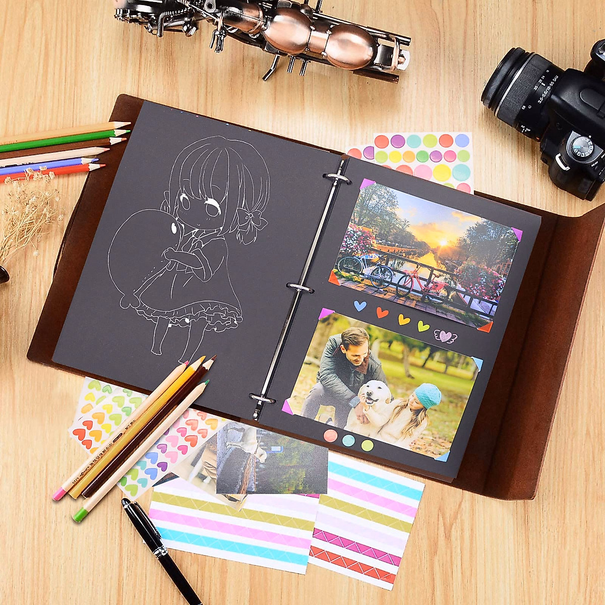 ZEEYUAN Scrapbooking Supplies Kits Leather Scrapbook Photo Album 8.5x11 inch Scrap Book 60 Pages, Leaf Pattern Photo Book Travelling Journal Scrapbook Family Scrapbook