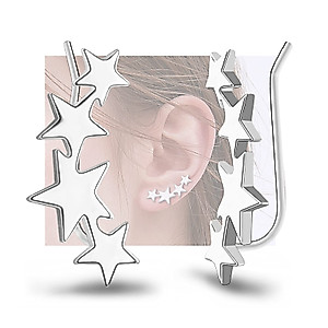 Sterling Silver Star Ear Climber - Hypoallergenic Ear Cuffs Stars Ear Crawler for Women Girls