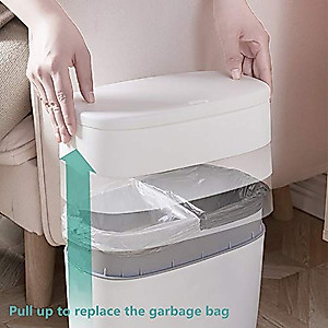 CY craft Plastic Trash Can with Lid,10L/2.6 Gallon Garbage Can,Modern Waste Basket Thin Trash Cans for Bathroom,Living Room,Office,Kitchen and Narrow Spaces,White