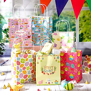 24 Pieces Easter Bags Bulk, Easter Party Bags Supplies, Easter Paper Gift Bags with Handles, Bunny Paper Cookie Candy Treat Goodie Bags for Easter Kids Boys Girls Birthday Party Favors Gift Wrapping