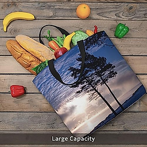 VACSAX Tote Bag for Women Reusable Shopping Bags Tree branch silhouette at dusk Print Shoulder Handbag Aesthetic Totes for Grocery