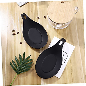Angoily 12 Pcs Spoon Mat Black Spoon Rest Hot Pads Spoon Holder Rest Cooking Spoon Chopstick Rests Tea Spoons Buffet Spoon Rest Silicone Hot Pad Pot Silicone Spoon Tableware