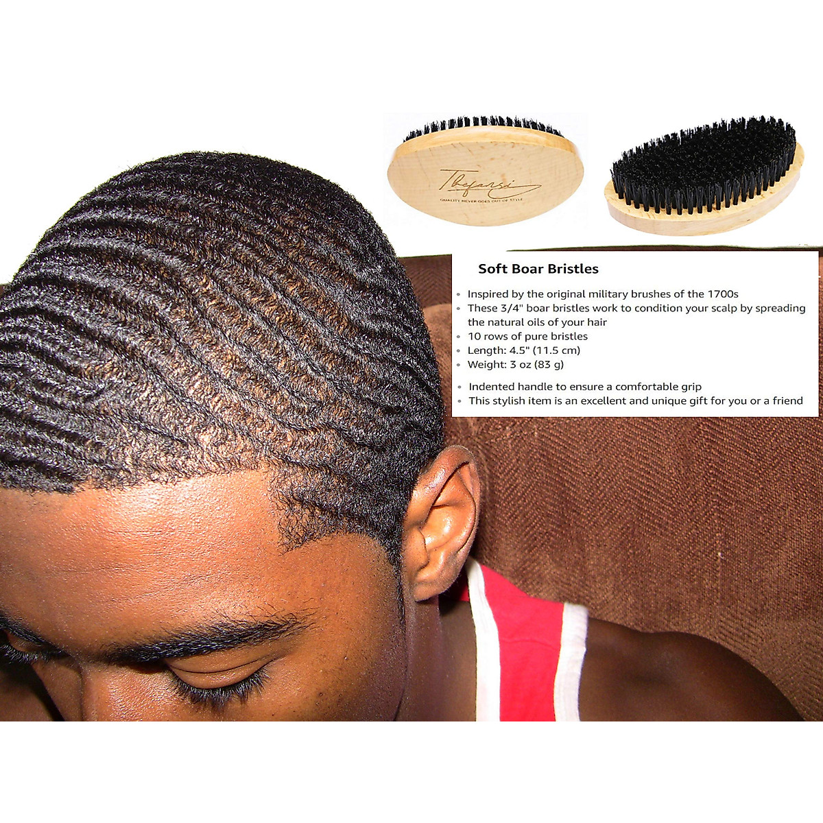 THEFANSI Original Beard Brush for Men With 100 First Cut Boar Bristles. Made in Pear Wood and Firm Bristles. THEFANSI Hair Brush Keeps hair clean, healthy, shiny and protected