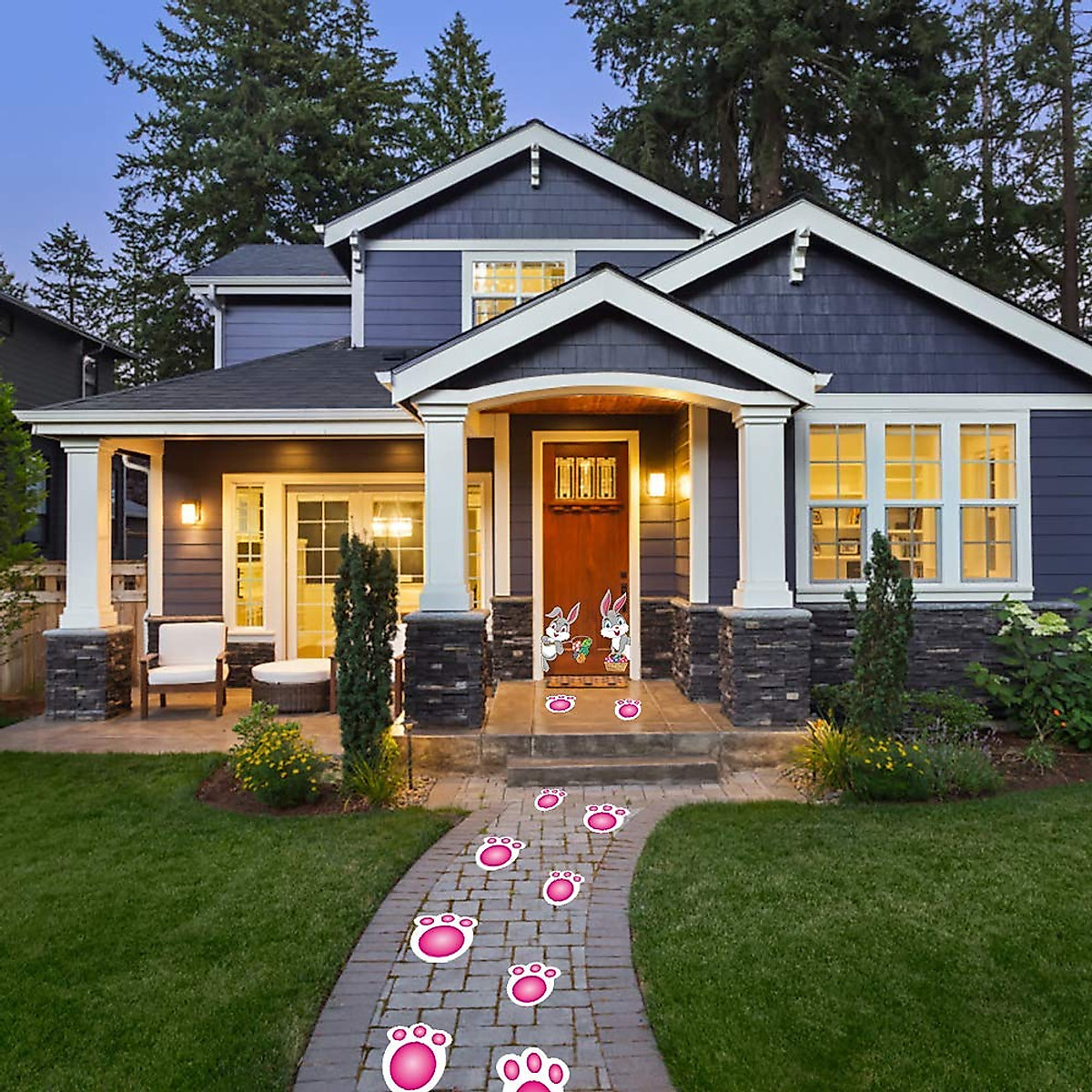 CCINEE 60 Pieces Easter Bunny Footprint Stickers for Floor Decorations Bunny Paw Print for Home Party Egg Hunt Game Supplies 12 Sheet