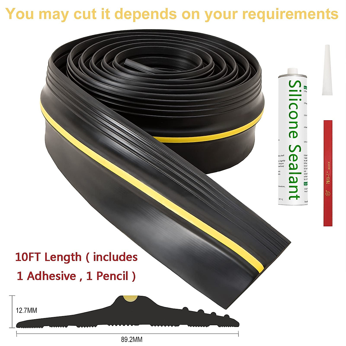 Universal Garage Door Threshold Seal Strips, 10 Ft Weatherproof Rubber DIY Weather Stripping with Sealants/Adhesives, Garage Door Bottom Seal Weather Strip Replacements