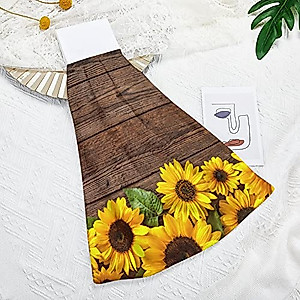 Sunflower Spring Kitchen Hand Towels 2 Pcs Rustic Wood Hanging Towel with Loop Ultra Soft Absorbent Tie Towel for Home Kitchen Bathroom Laundry Room 12x17 Inches