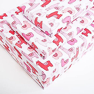 CENTRAL 23 - Wrapping Paper for Girls - Pink Llamas - Fun Gift Wrap for Kids - 6 Sheets - 1st 2nd 3rd Birthdays - Cute Anniversary or Valentines Day Wrapping Paper for Girlfriend Wife - Recyclable