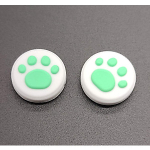 2 x Silicone Analog Controller Thumb Stick Joystick Grips Cap for Switch NS & Switch Lite Controller Joy-Con ThumbStick Cute Cat Paw Claw (White-Green)