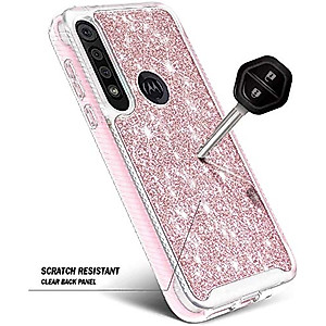 E-Began Moto G Fast Case with [Built-in Screen Protector], Full-Body Shockproof Protective Rugged Bumper Cover, Impact Resistant Case for Motorola Moto G Fast 2020 Release -Glitter Bling Rose Gold