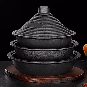 28cm Tagine Pot, Hand Made Moroccan Tajine Pot with Cone-Shaped Closed Lid Ceramic Pot Cooking Cookware for Stew Casserole Slow Cooker, Black (Large)