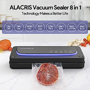 ALACRIS Vacuum Sealer Machine, Professional Full Automatic Food Sealer with LED Indicator and Dry & Moist Modes, Food Saver Vacuum Sealer Air Sealing System Preservation with Starter Kits and Cutter