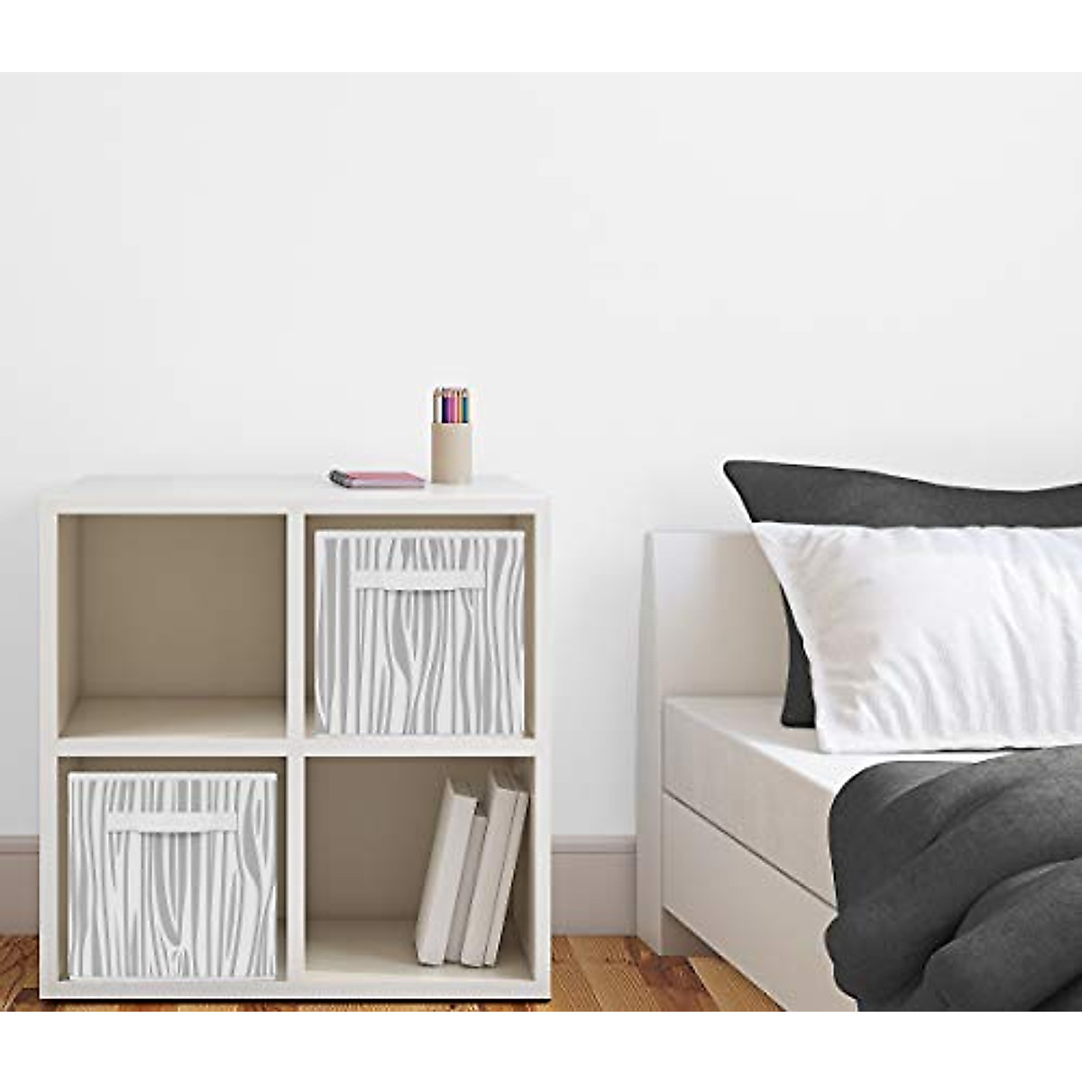 Sweet Jojo Designs Grey White Woodland Foldable Fabric Storage Cube Bins Boxes Organizer Toys Kids Baby Childrens - Set of 2 - Wood Grain for the Rustic Patch, Woodland Animals, and Woodsy Collections