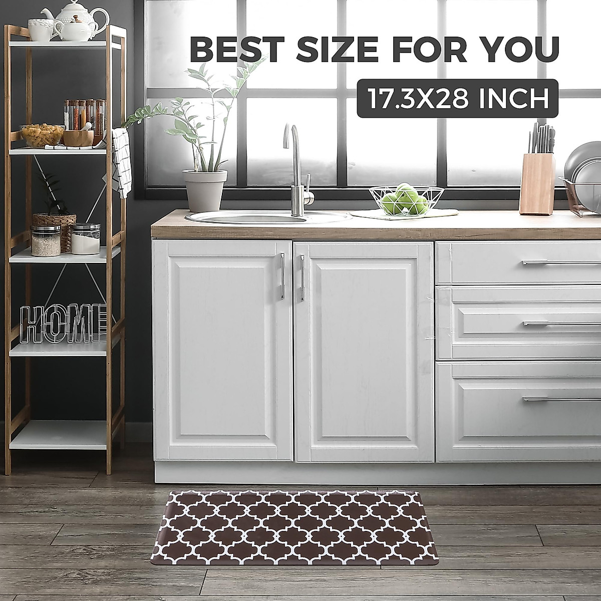 KOKHUB Kitchen Mat,1/2 Inch Thick Cushioned Anti Fatigue Waterproof Kitchen Rug, Comfort Standing Desk Mat, Kitchen Floor Mat Non-Skid & Washable for Home, Office, Sink,17.3"x28"- Brown