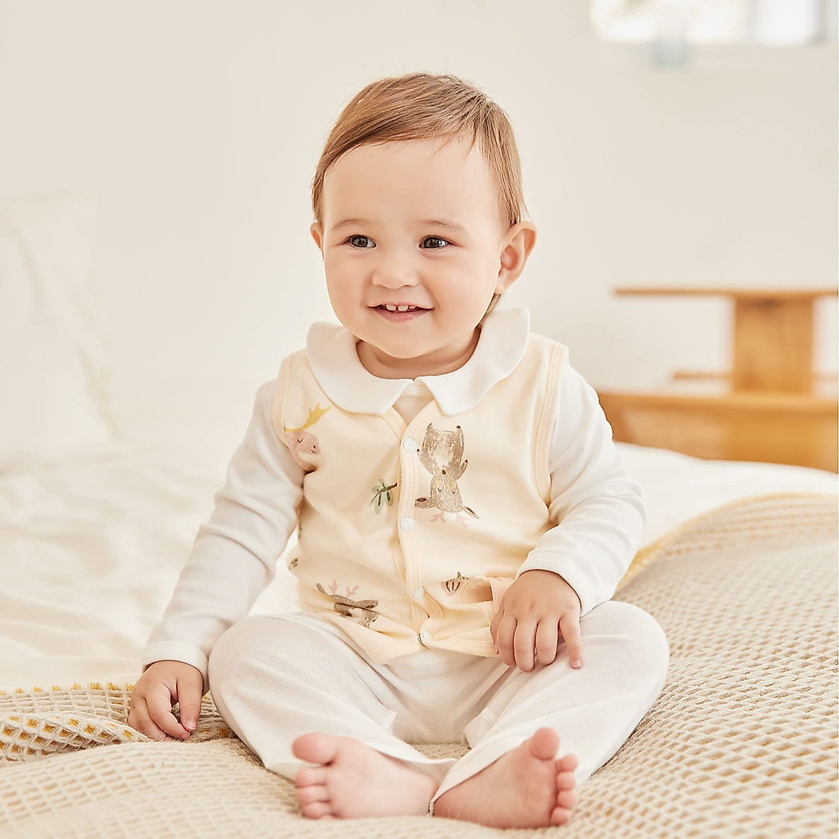 pureborn Baby Boys Girls Vest Halloween Sherpa Fleece Spring Waistcoat for Infant Boy Girl Beige Pumpkin 12-24 Months