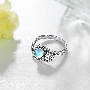 SVODEA Moonstone Snake Rings for Women Men,925 Sterling Silver Vintage Snake Statement Rings,Dainty Animal Band Gifts for Women (11)