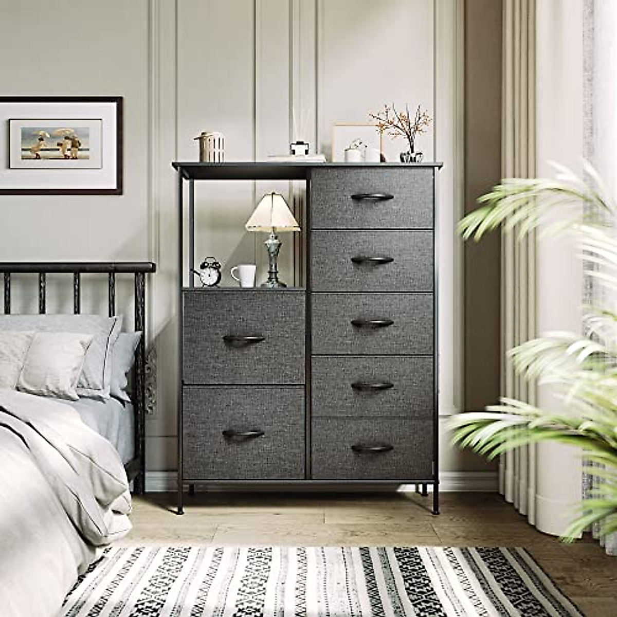 YITAHOME 7-Drawer Fabric Dresser, Furniture Storage Tower Cabinet, Organizer for Bedroom, Living Room, Hallway, Closet & Nursery, Sturdy Steel Frame, Wooden Top, Easy-to-Pull Fabric Bins(Charcoal)