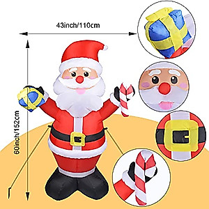 MRTREUP 5 ft Christmas Inflatables Santa Claus with LED Lights for Holiday Outdoor and Indoor Yard Decoration, Christmas Inflatable Outdoor Smiley Santa Claus Holding Gift Box and Candy Cane