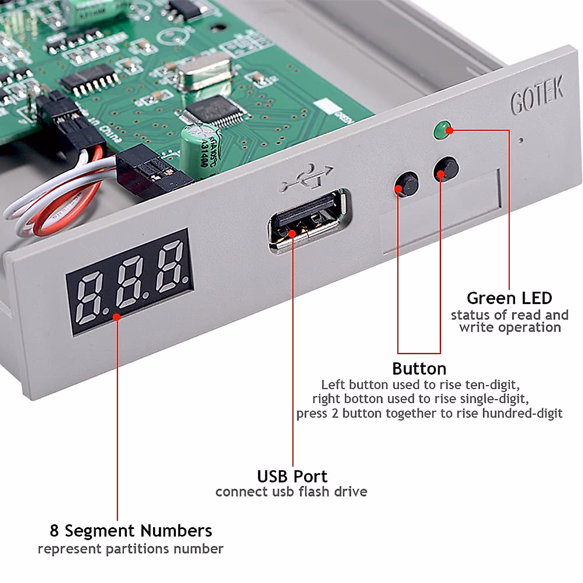 GoTEK SFR1M44-U100 3.5 Inch 1.44MB USB SSD Floppy Drive Emulator Grey