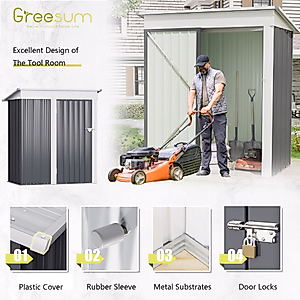 Greesum Metal Outdoor Storage Shed 5FT x 3FT, Steel Utility Tool Shed Storage House with Door & Lock, Metal Sheds Outdoor Storage for Backyard Garden Patio Lawn, Gray
