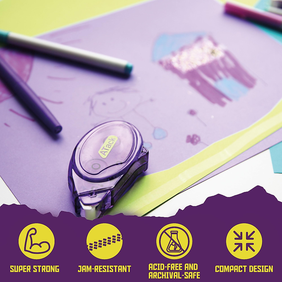 ATack Double Sided Tape Adhesive Runner Roller, 0.3-inch by 360-Inch, 4-Pack, Permanent Double-Sided Adhesive Tape Dispenser for Scrapbooking, Card Making and Crafts | Acid-Free and Archival-Safe