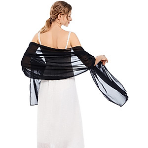 Vickorpen Shawls and Wraps Soft Chiffon Scarve Scarf For Evening Party Dresses Wedding Stole(Black1,one size)