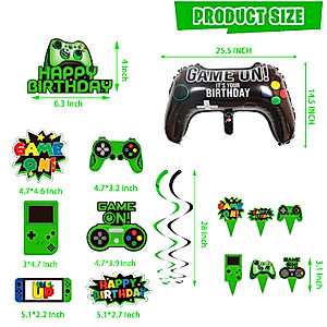 KimaruLZ Video Game Birthday Party Decorations - 108Pcs Green Gamer Gaming Party Supplies For Boys Birthday Party - Birthday Backdrop, Table Cover, Hanging Swirls, Cupcake Topper, Cake Topper, Balloon